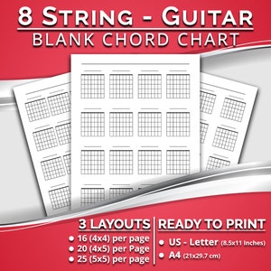 Printable 8 String Blank Guitar Chord, 3 Layouts (16, 20, 25 Chord ...