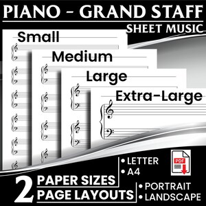 Printable Blank Piano Sheet Music, Grand Staff Music Paper, Portrait ...