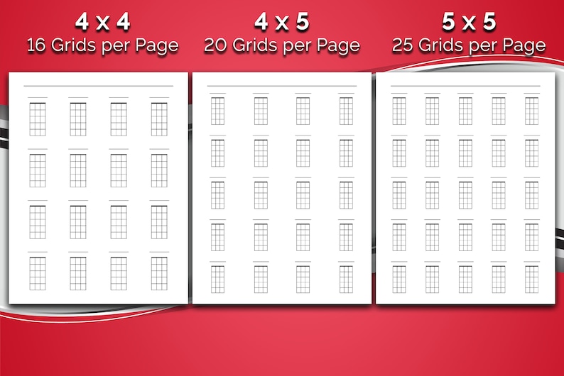 Printable 4 String Blank Bass Guitar Chord, 3 Layouts (16, 20, 25 Chord ...