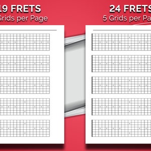 Printable 8 String Guitar Fretboard Blank Diagrams, 4 Layouts (6, 12 ...