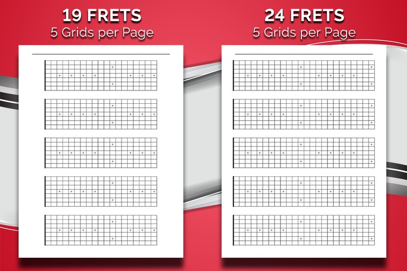 Printable 8 String Guitar Fretboard Blank Diagrams, 4 Layouts (6, 12 ...