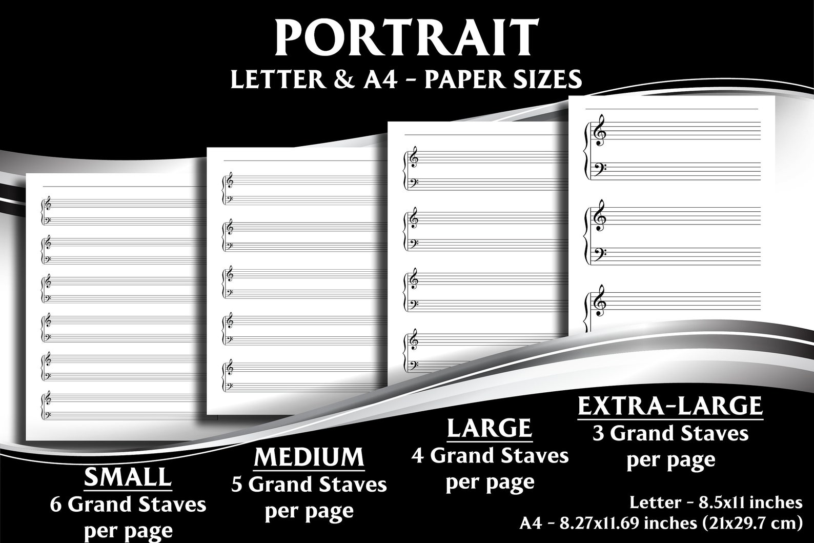 Printable Blank Piano Sheet Music, Grand Staff Music Paper, Portrait ...