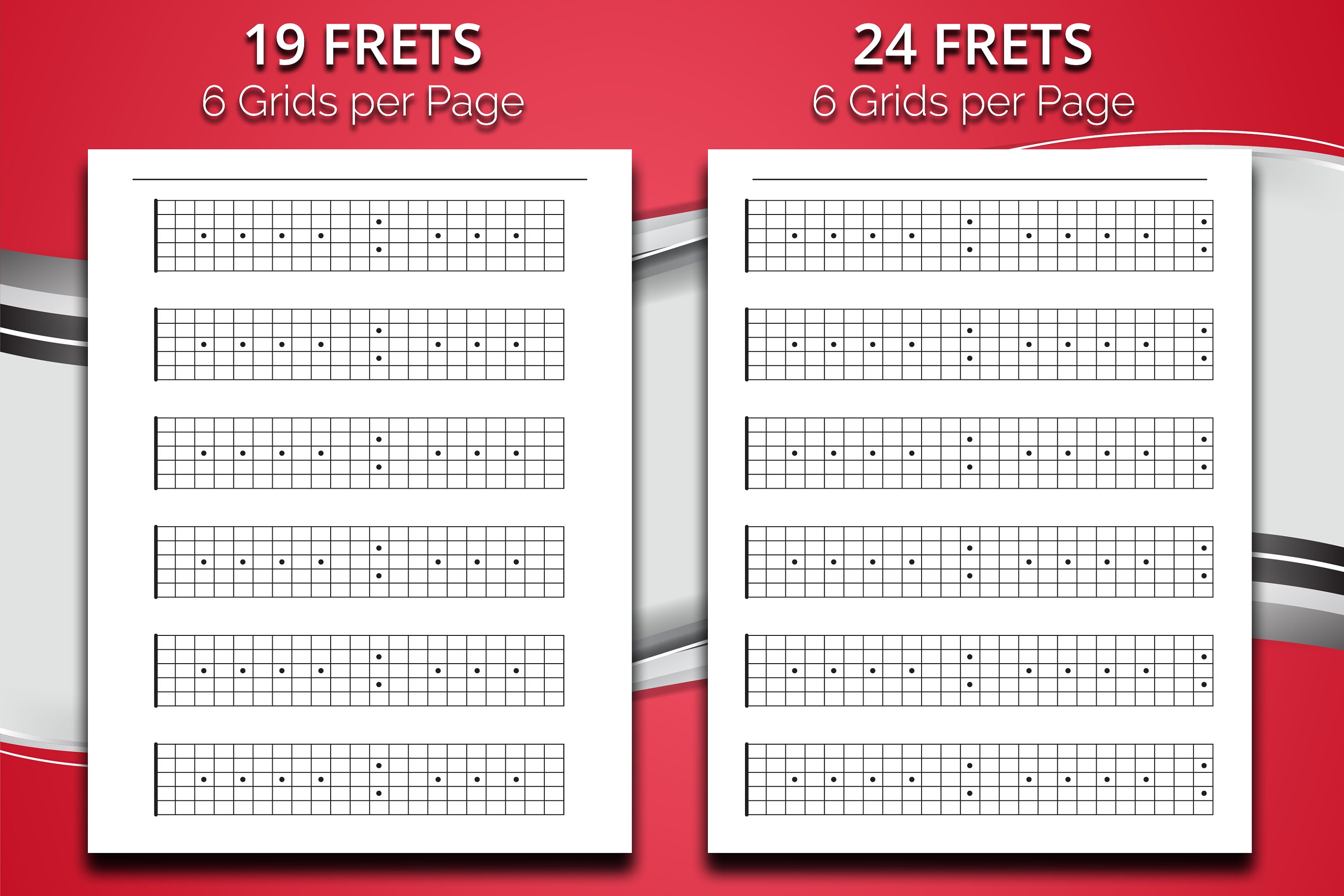 Printable 6 Strings Guitar Fretboard Blank Diagrams, 4 Layouts 6, 12 ...