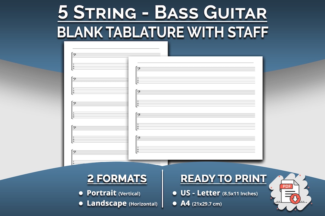 Printable 5 String Bass Blank Tab and Staff, Bass Guitar Tablature With ...
