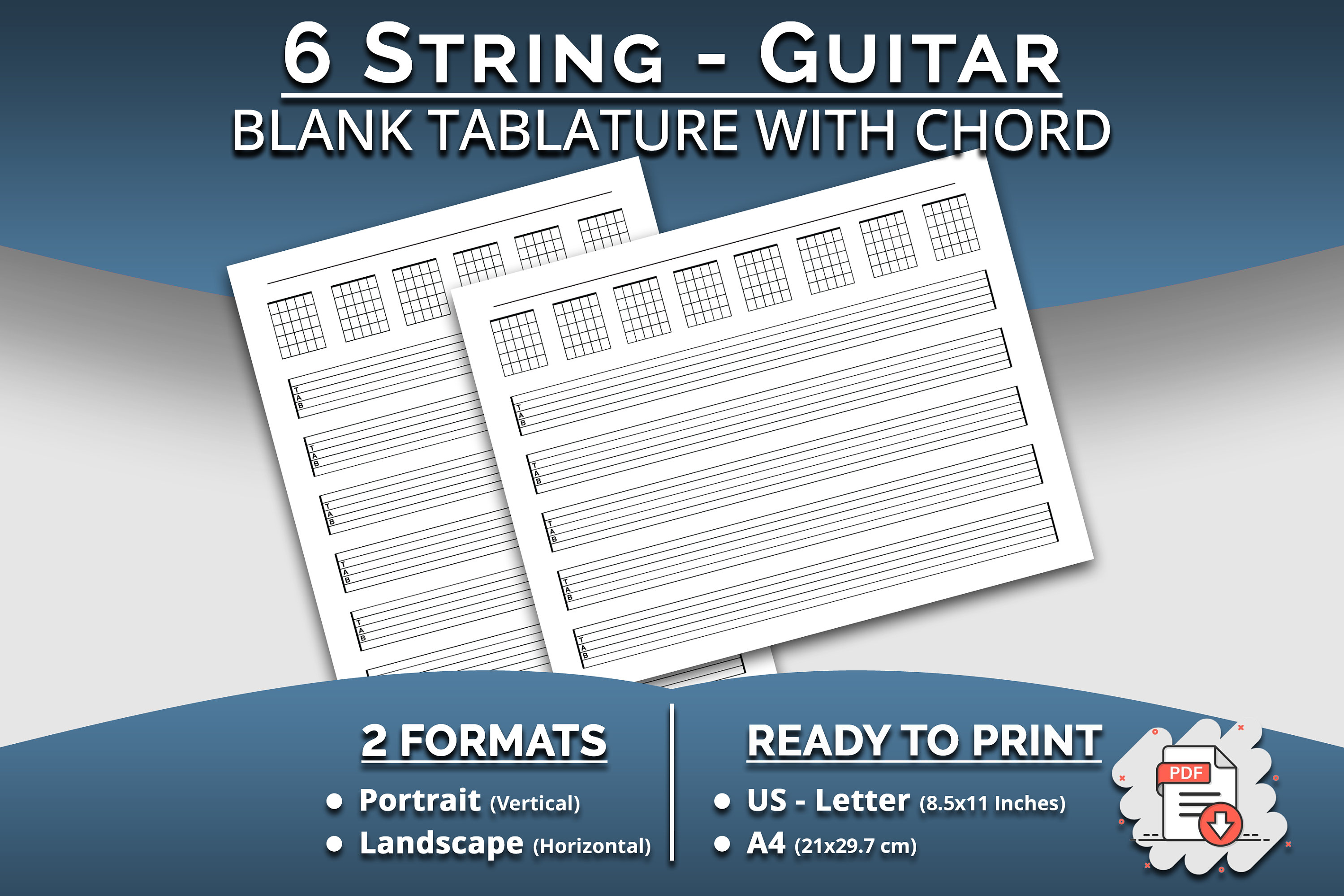 Printable 6 String Guitar Blank Tablature Sheet With Chords, Guitar Tab ...