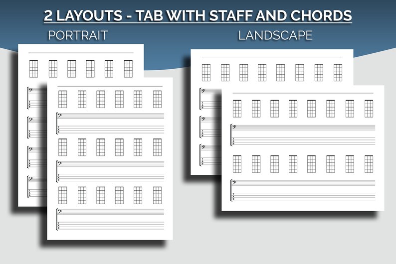 Printable 4 String Bass Guitar Blank Tablature With Music Staff and ...