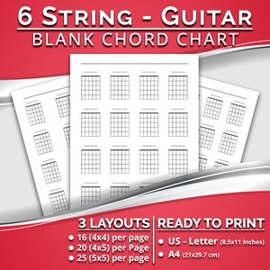 Printable 6 String Blank Guitar Chord, 3 Layouts (16, 20, 25 Chord ...