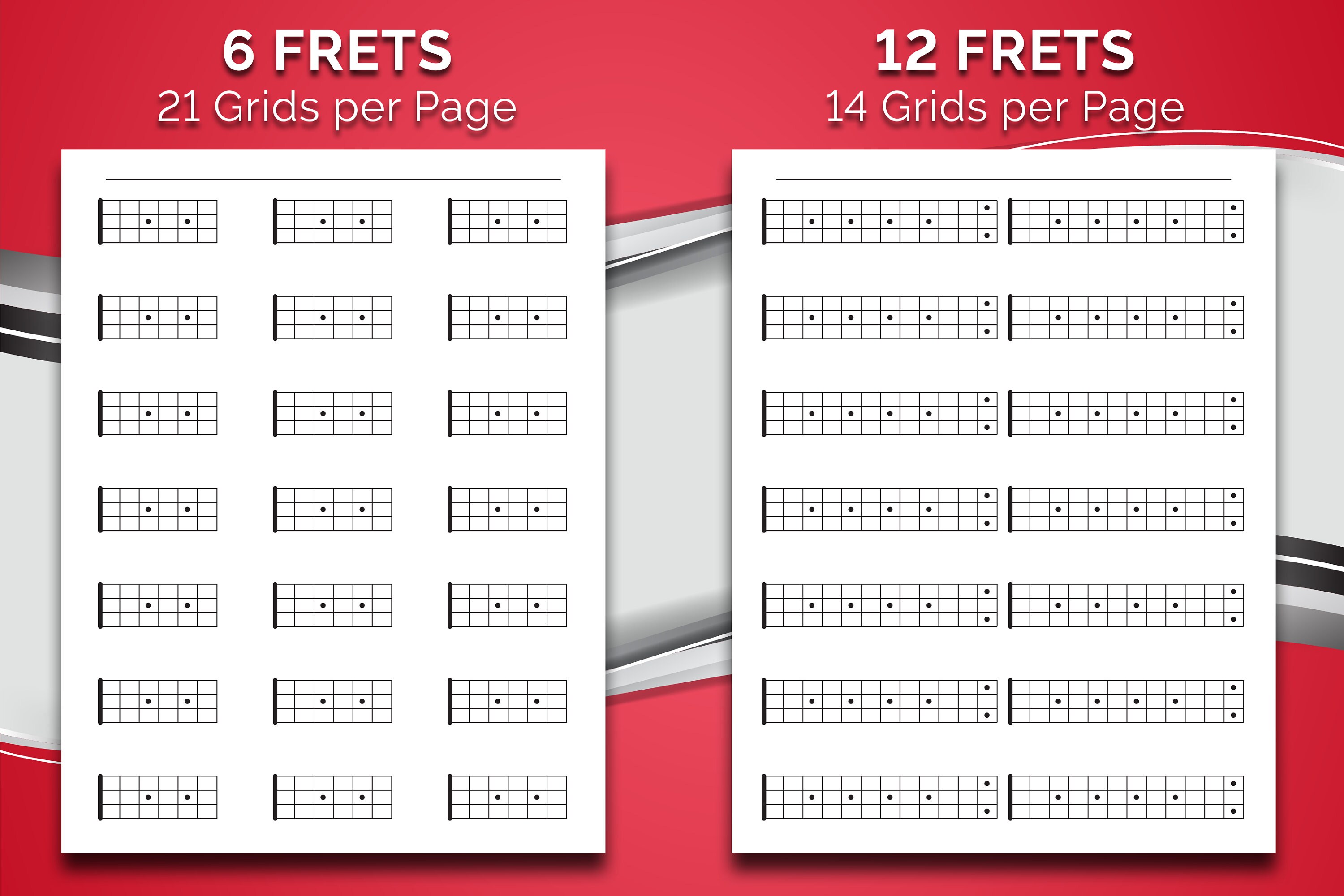 Printable 4 Strings Bass Guitar Fretboard Blank Diagrams, 4 Layouts (6 ...