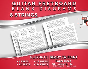 8 String Printable Guitar Blank Fretboard. - Etsy