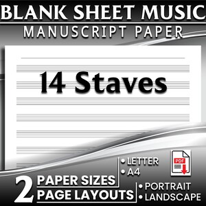 Printable Blank Sheet Music, 14 Staffs / Staves per Page, Staff Paper ...