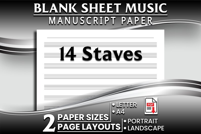 Printable Blank Sheet Music, 14 Staffs / Staves per Page, Staff Paper ...