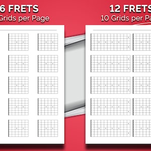 Printable 8 String Guitar Fretboard Blank Diagrams, 4 Layouts (6, 12 ...