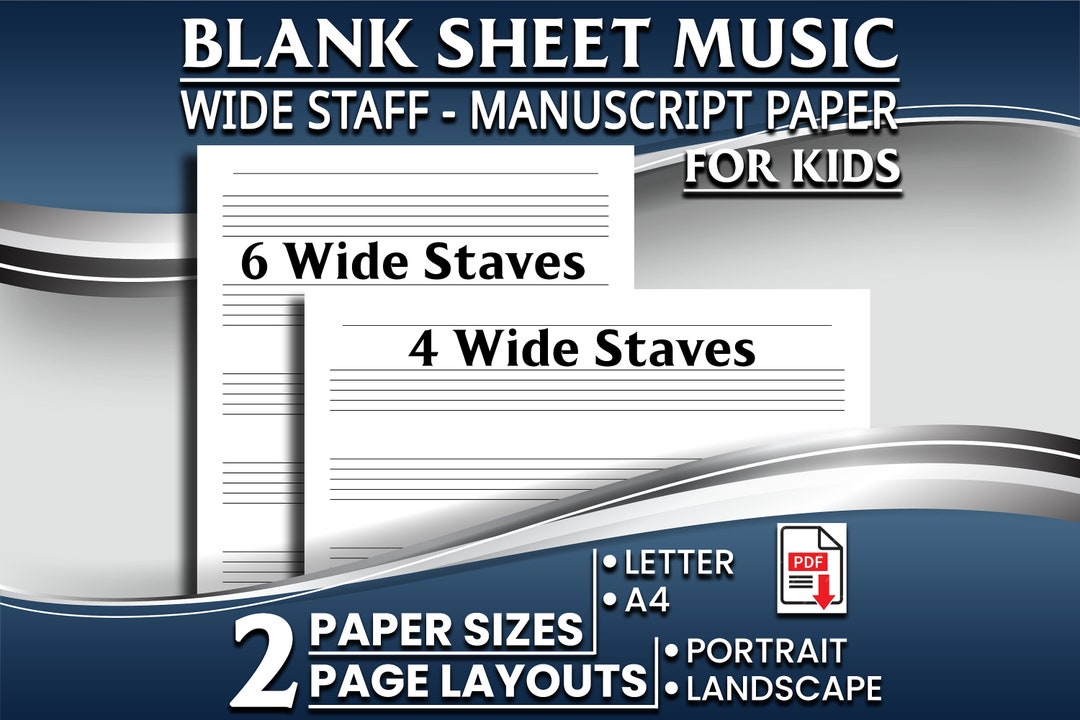 Printable Wide Staff Blank Sheet Music for Kids Music Practice, Large ...