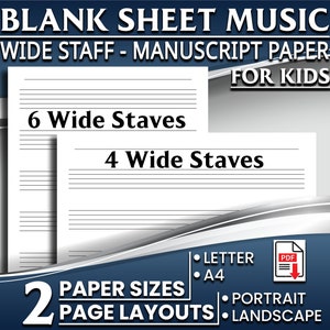 Printable Wide Staff Blank Sheet Music for Kids Music Practice, Large ...