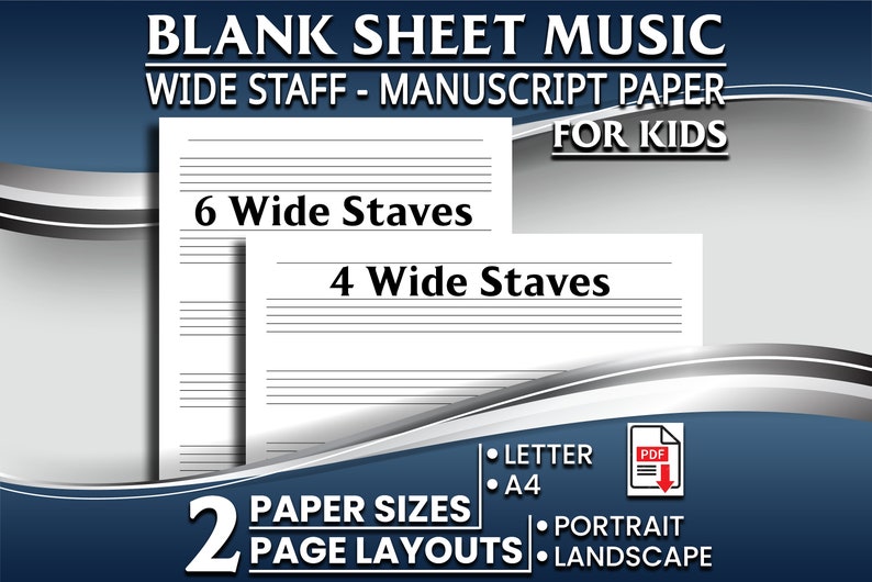 Printable Wide Staff Blank Sheet Music for Kids Music Practice, Large ...