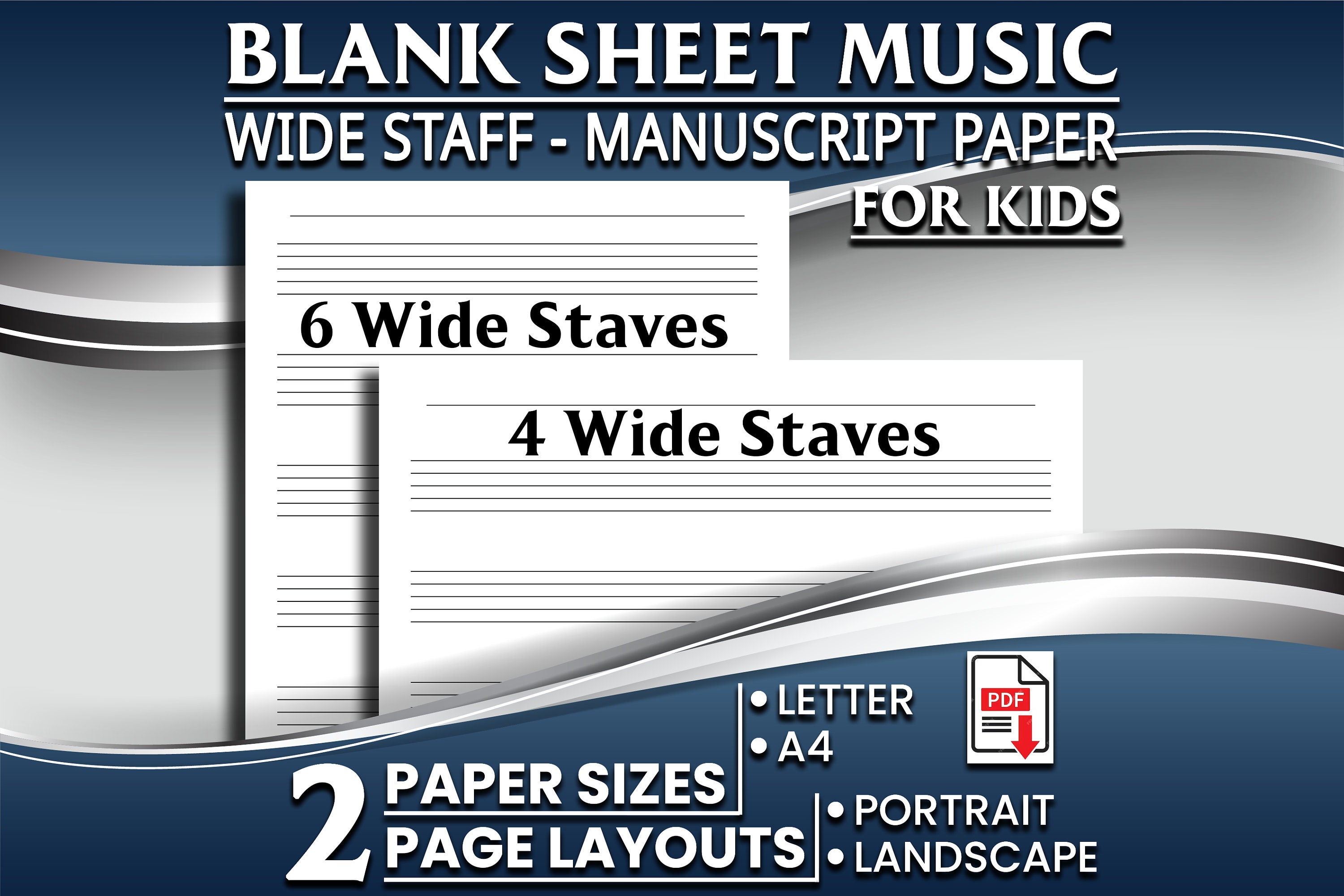 Printable Wide Staff Blank Sheet Music for Kids Music Practice, Large ...