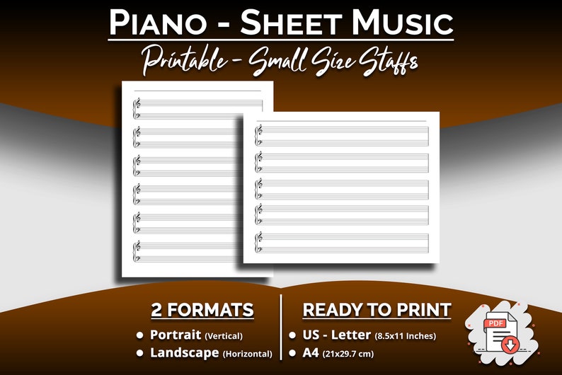 Printable Piano Blank Sheet Music, Small Size 6 Grand Staffs per Page ...