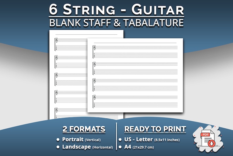 Printable Guitar Tablature and Staff, Guitar Tab Paper With Standard ...