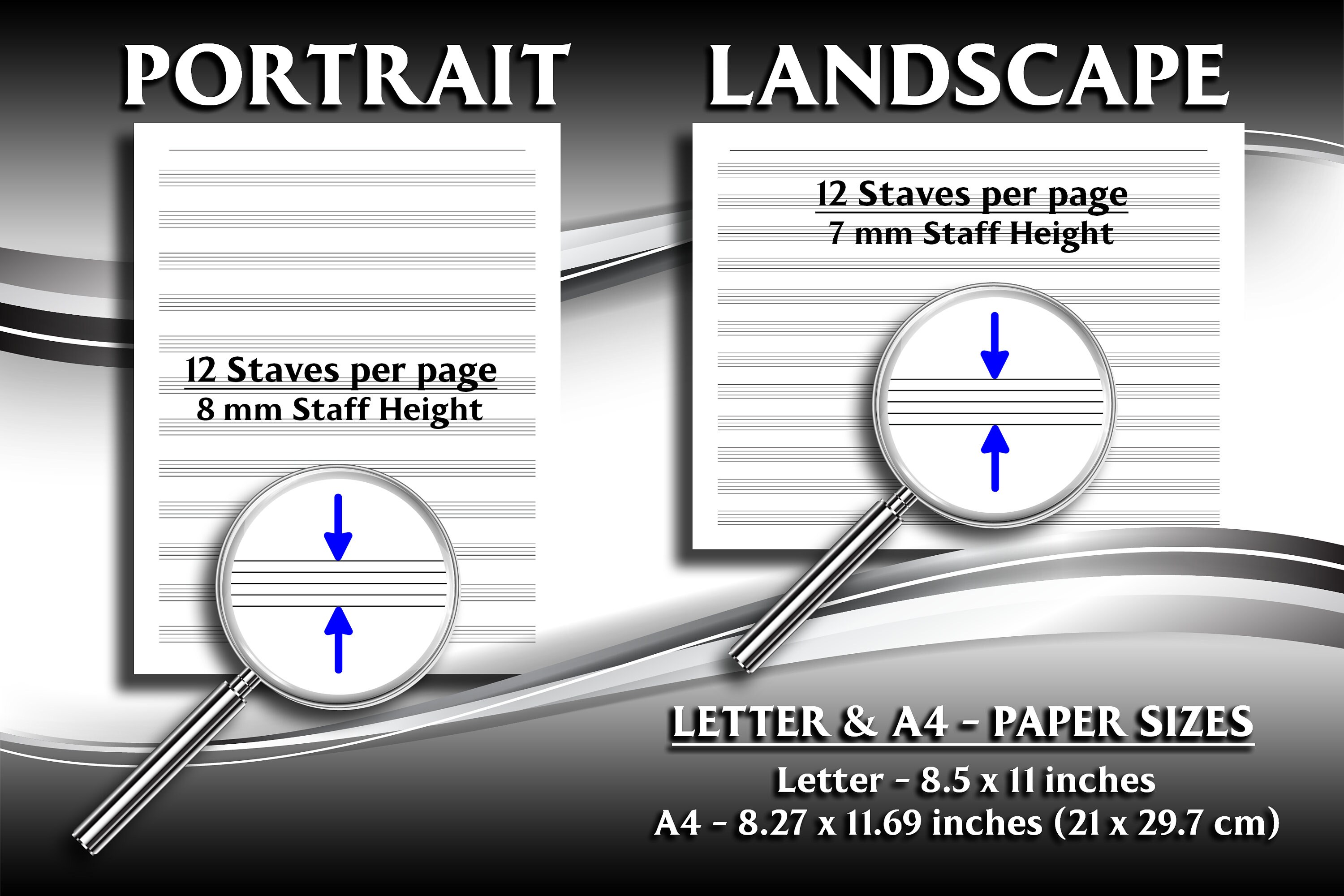 Printable Blank Sheet Music, 12 Staffs / Staves per Page, Staff Paper ...