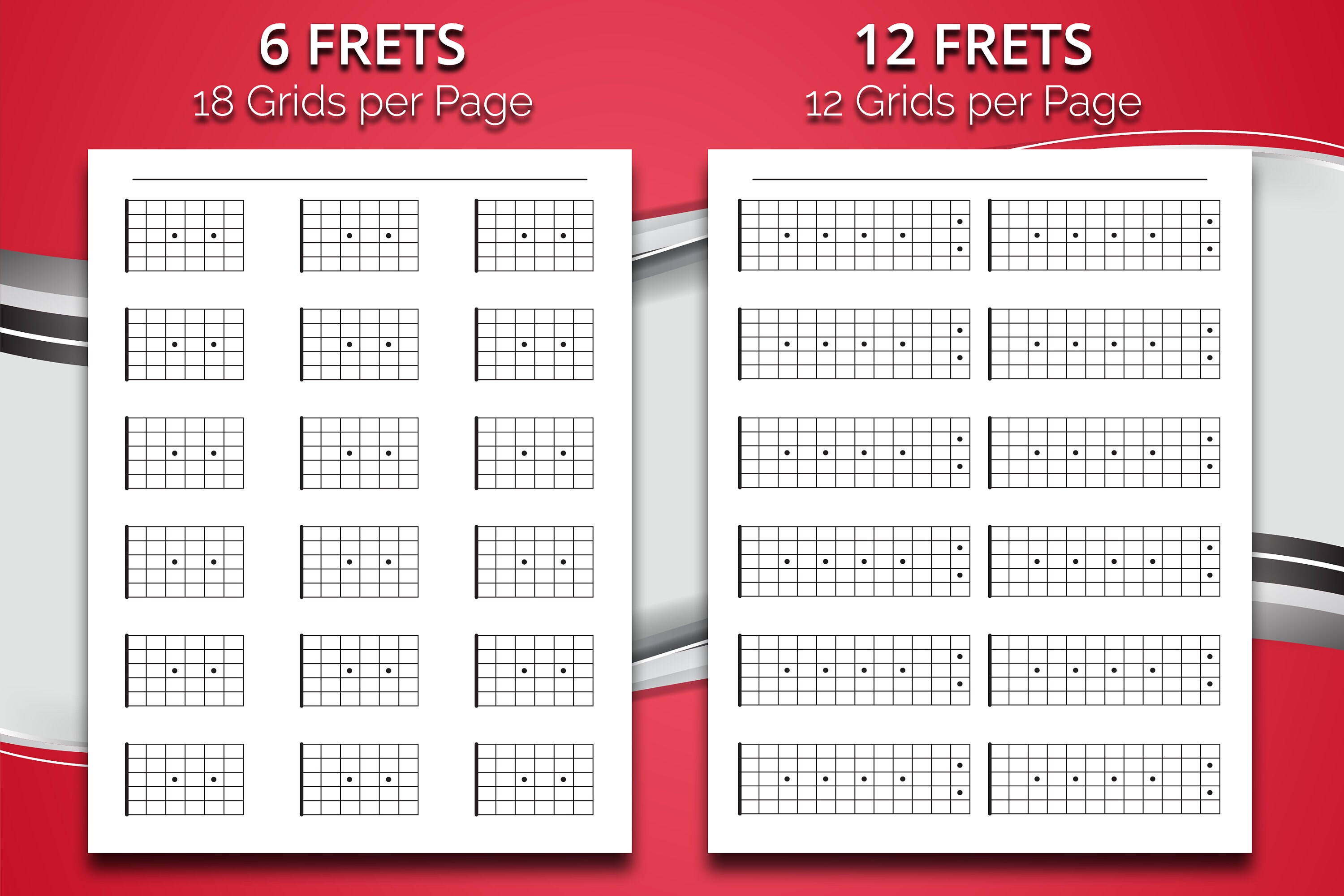 Printable 6 Strings Guitar Fretboard Blank Diagrams, 4 Layouts 6, 12 ...