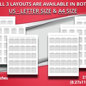 Printable 8 String Blank Guitar Chord, 3 Layouts (16, 20, 25 Chord ...
