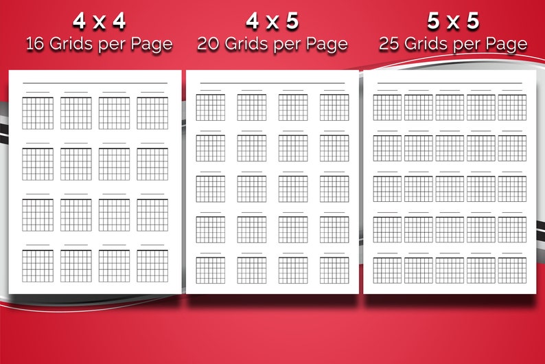 Printable 8 String Blank Guitar Chord, 3 Layouts (16, 20, 25 Chord ...