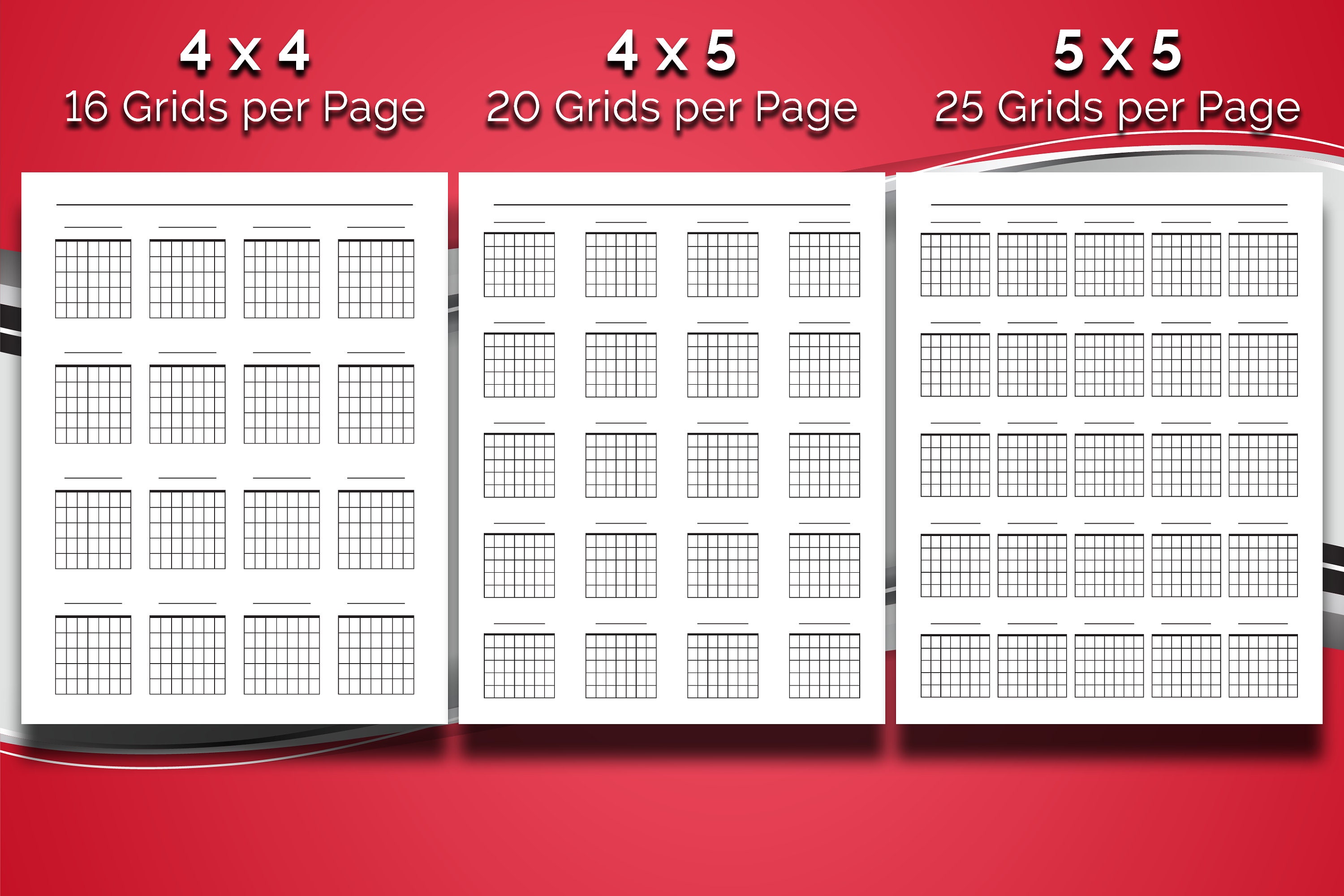 Printable 8 String Blank Guitar Chord, 3 Layouts (16, 20, 25 Chord ...