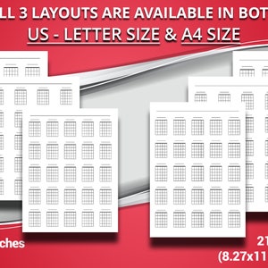 Printable 6 String Blank Guitar Chord, 3 Layouts (16, 20, 25 Chord ...