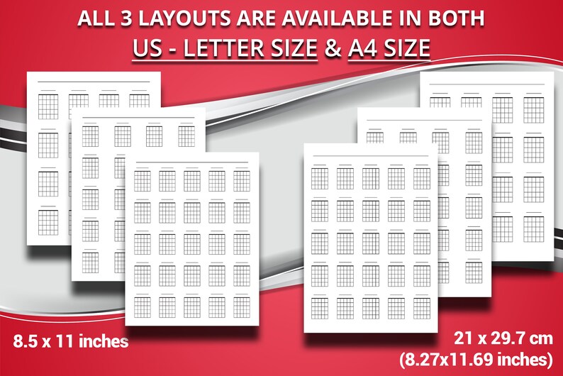 Printable 6 String Blank Guitar Chord, 3 Layouts (16, 20, 25 Chord ...