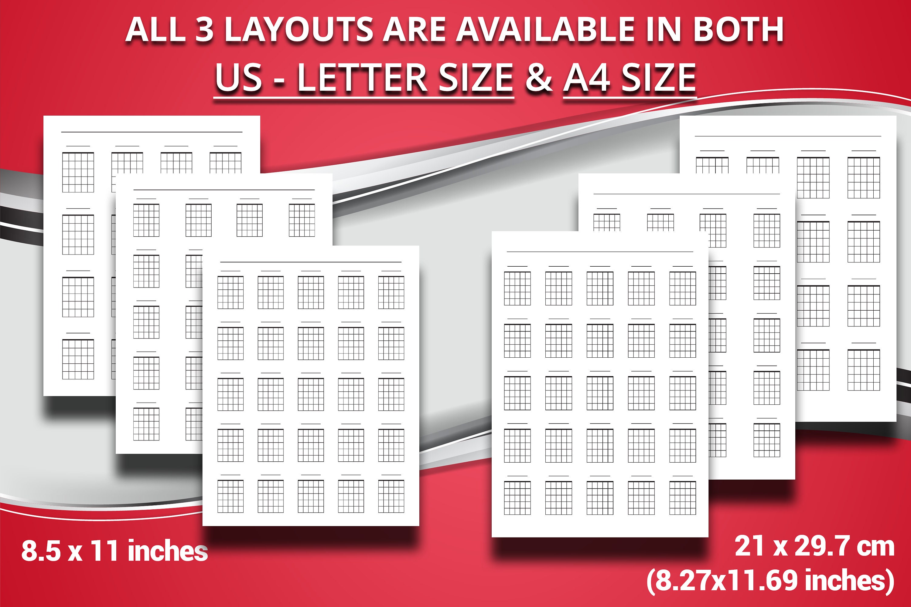Printable 6 String Blank Guitar Chord, 3 Layouts (16, 20, 25 Chord ...