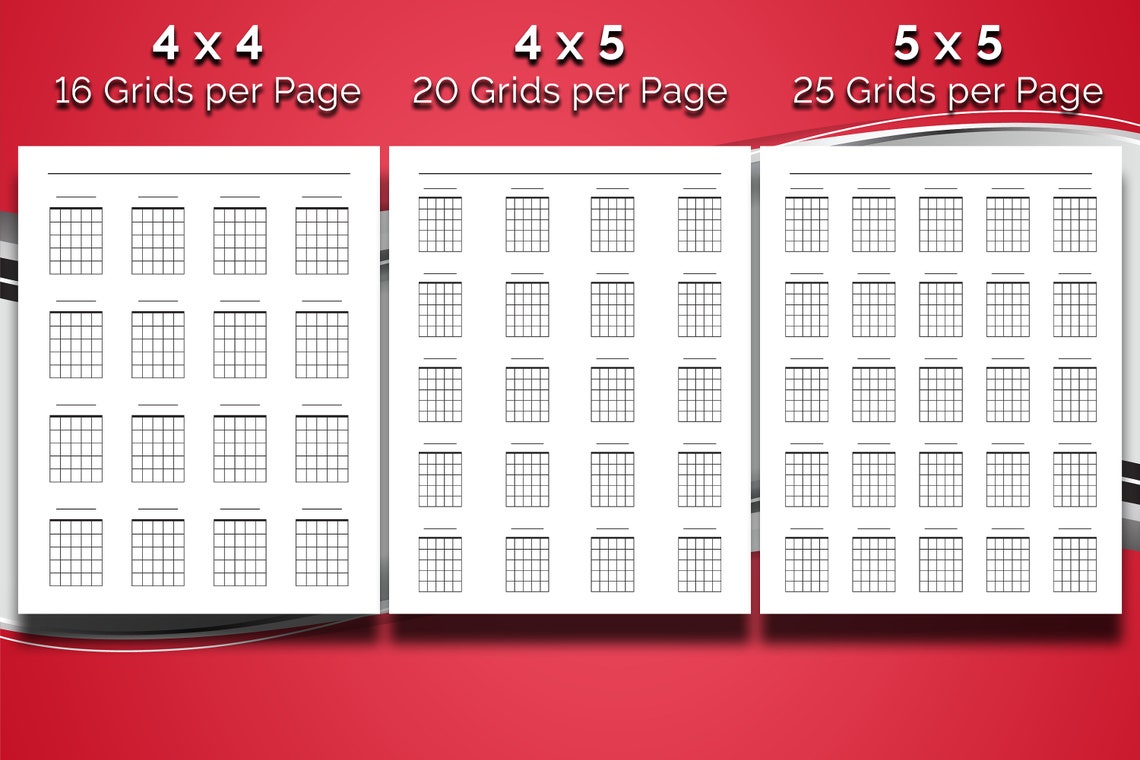 Printable 6 String Blank Guitar Chord, 3 Layouts (16, 20, 25 Chord ...