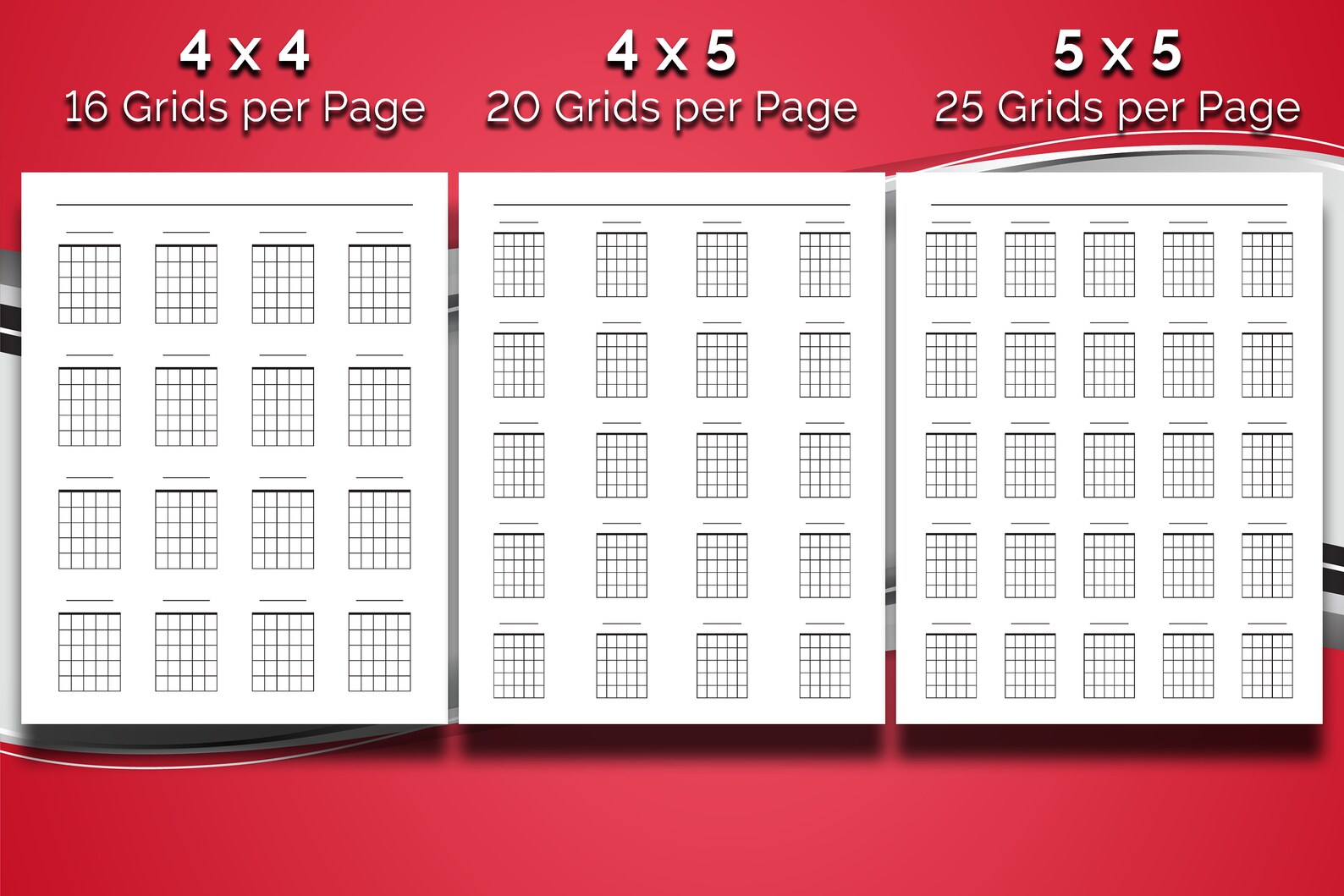 Printable 6 String Blank Guitar Chord, 3 Layouts (16, 20, 25 Chord ...