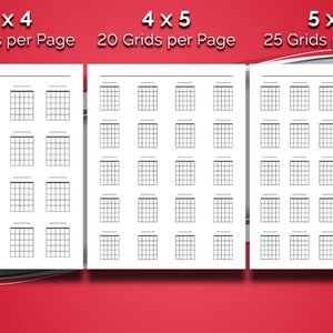 Printable 6 String Blank Guitar Chord, 3 Layouts (16, 20, 25 Chord ...