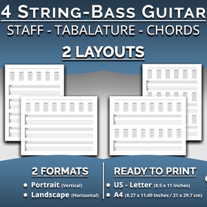 Printable 4 String Bass Guitar Blank Tablature With Music Staff and ...