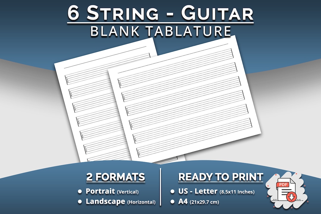 Printable 6 String Guitar Blank Tablature Sheet, Guitar Tab Paper - US ...