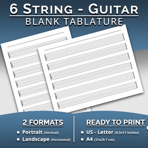 Printable 6 String Guitar Blank Tablature Sheet, Guitar Tab Paper - US ...