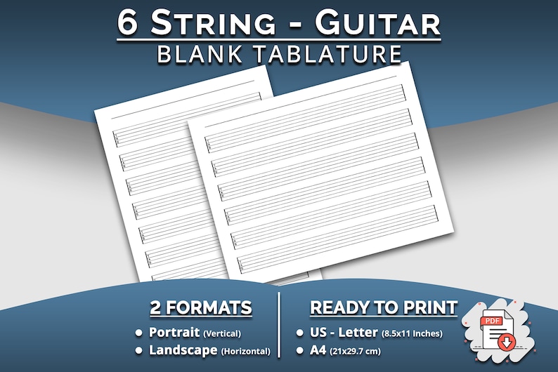 Printable 6 String Guitar Blank Tablature Sheet, Guitar Tab Paper - US ...