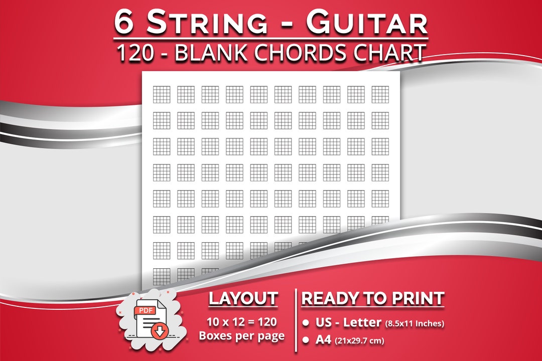 Printable 6 String Guitar 120 Blank Chords Chart -12 Rows (10 Chord ...