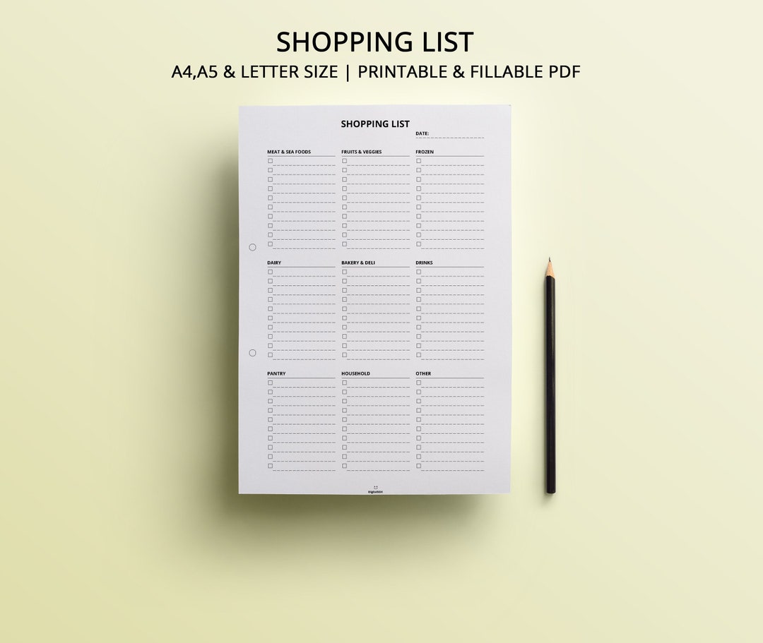 Shopping List Pdf,fillable Shopping List, Organize Your Grocery ...