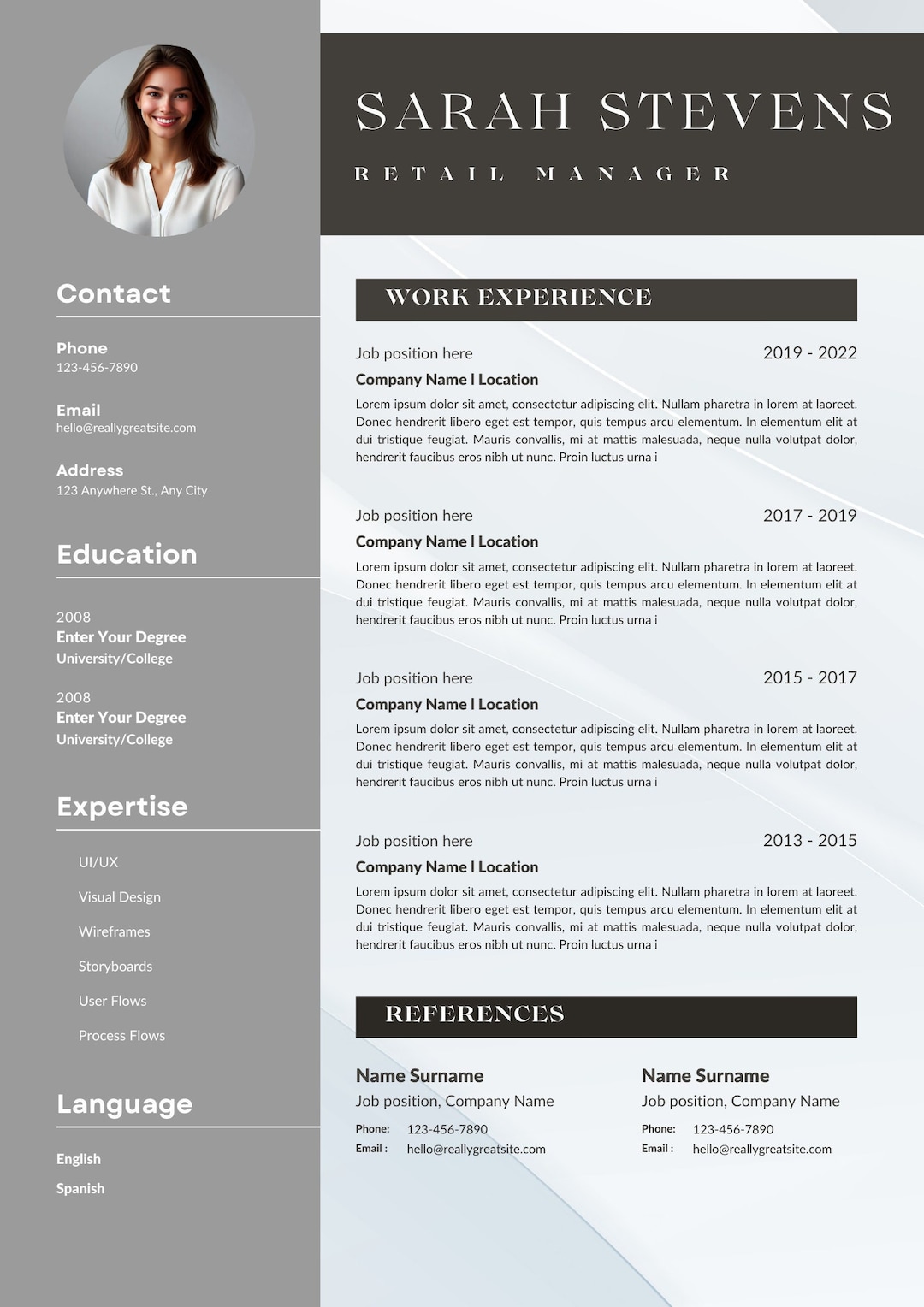 Professional Grey CV Template - Etsy