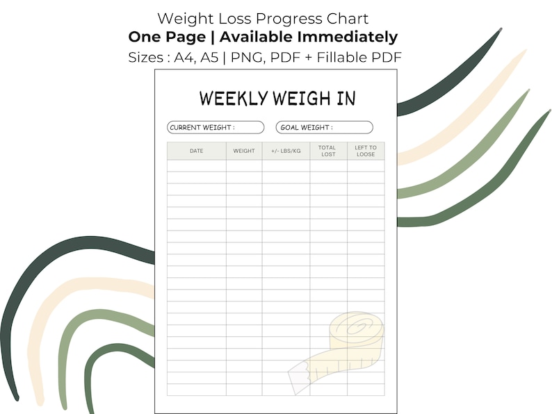 Weight Loss Progress Chart | Printable Weight Loss Tracker| Slimming ...
