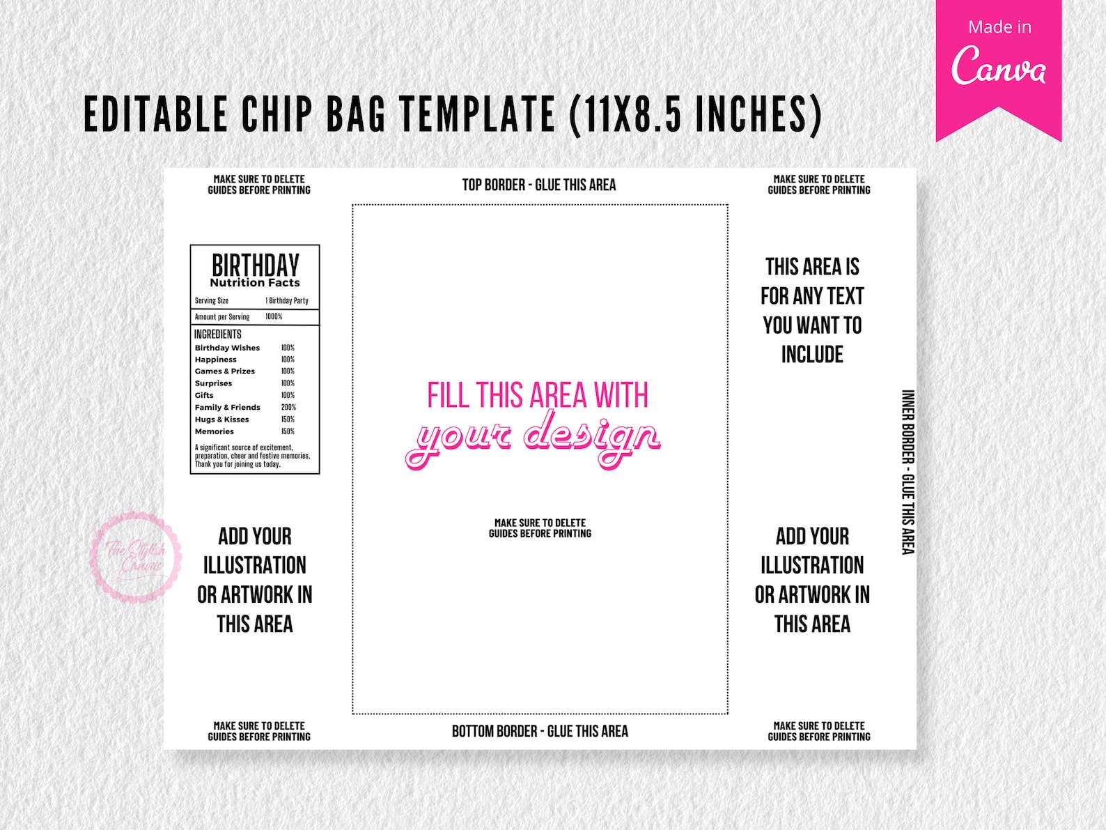 Chip Bag Template | Blank Chip Bag | Canva Chip Bag Template | Editable ...