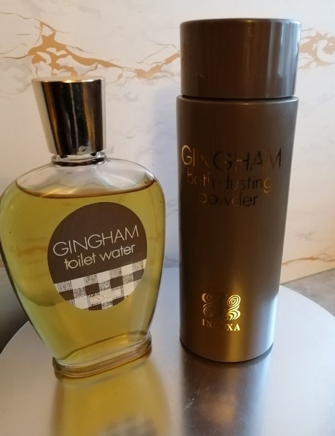 Rare Vintage Innoxa Gingham Toilet Water 83cc. & Bath Dusting Powder ...