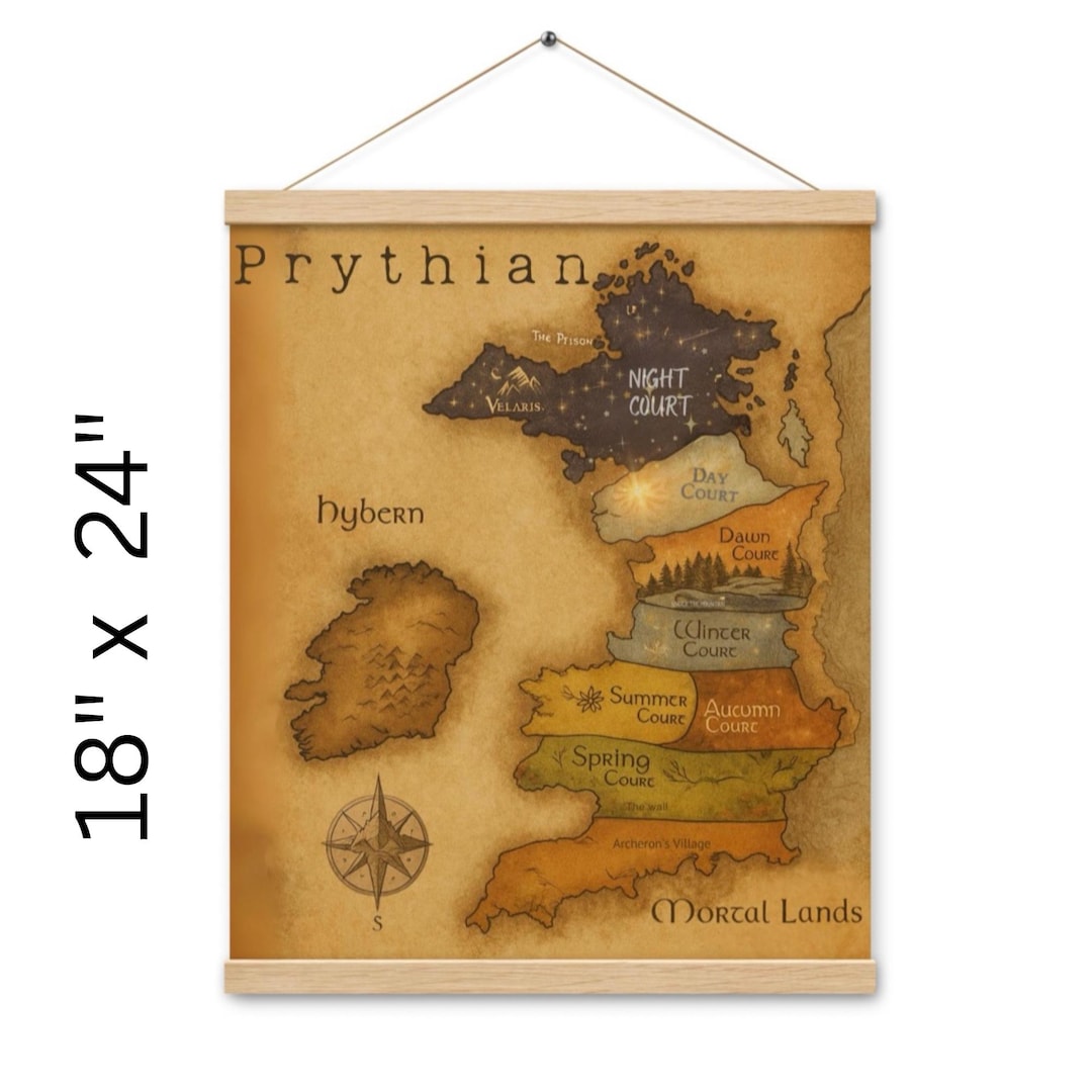 Prythian Map Vintage Poster – ACOTAR Wall Art Scroll With Hanger ...