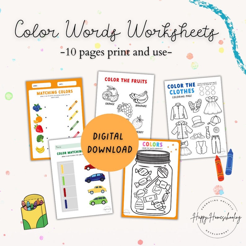 Color Words Worksheets - Etsy