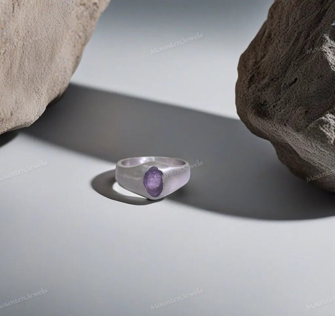 Natural Rough Amethyst Ring, 925 Sterling Silver Ring, Men's Amethyst Ring, Gift for Him ...