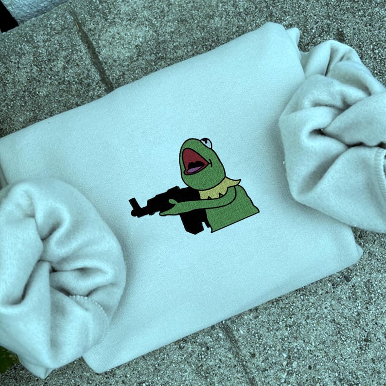 Kermit With AK-47 Machine Embroidery Design,kermit With Gun Meme Patch ...