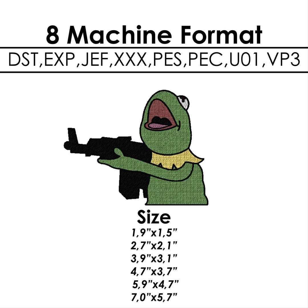 Kermit With AK-47 Machine Embroidery Design,kermit With Gun Meme Patch ...