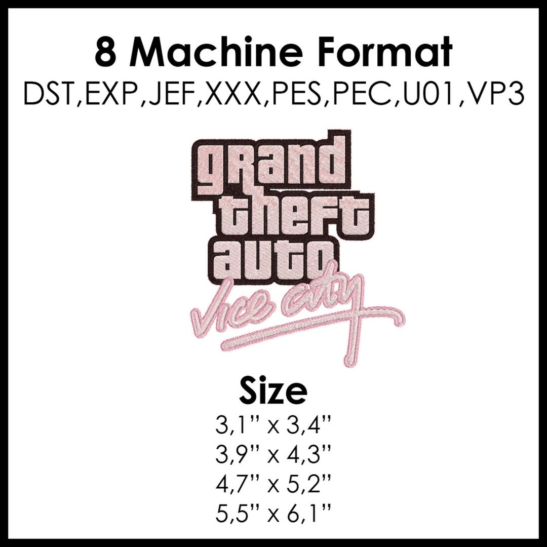 Grand Theft Auto Vice City Embroidery Design,retro GTA Vice City ...