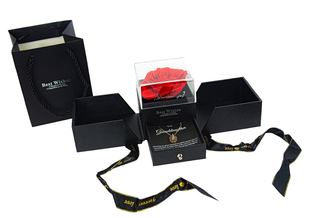 Luxury Black Black Rose Box With Love Languages Necklace With Message ...